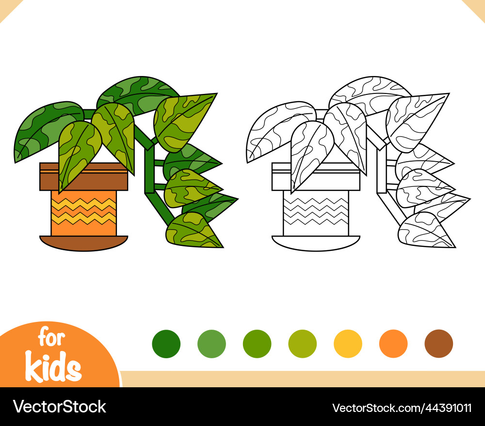 Coloring book golden pothos Royalty Free Vector Image