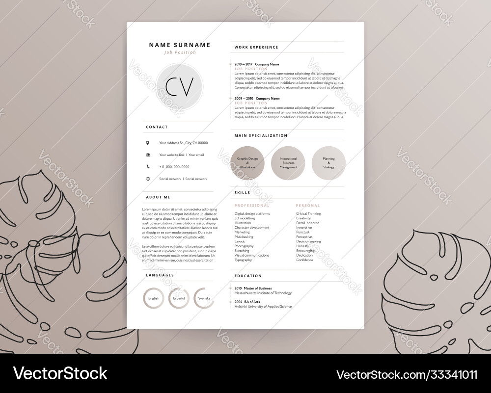 Elegant feminine cv resume template Royalty Free Vector