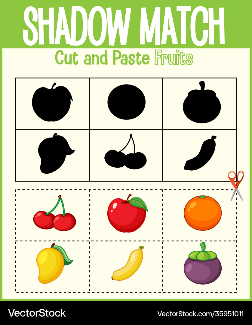 Find correct shadow match worksheet Royalty Free Vector