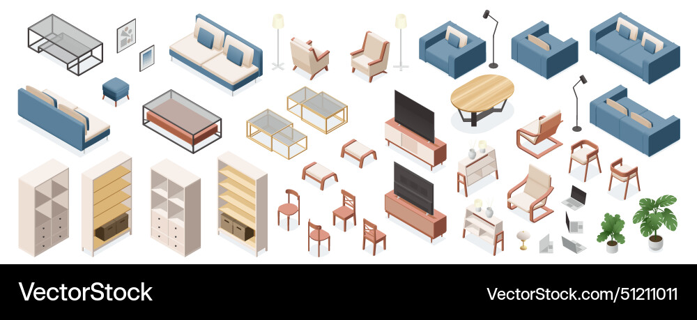 Living room isometric kit interior with modern Vector Image