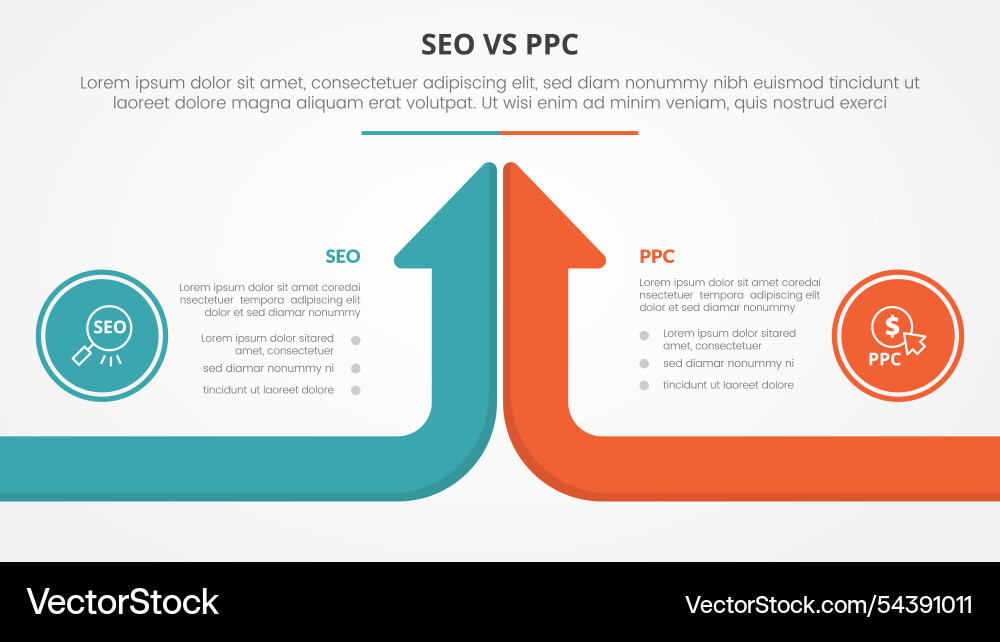 Seo vs ppc advertising comparison opposite Vector Image