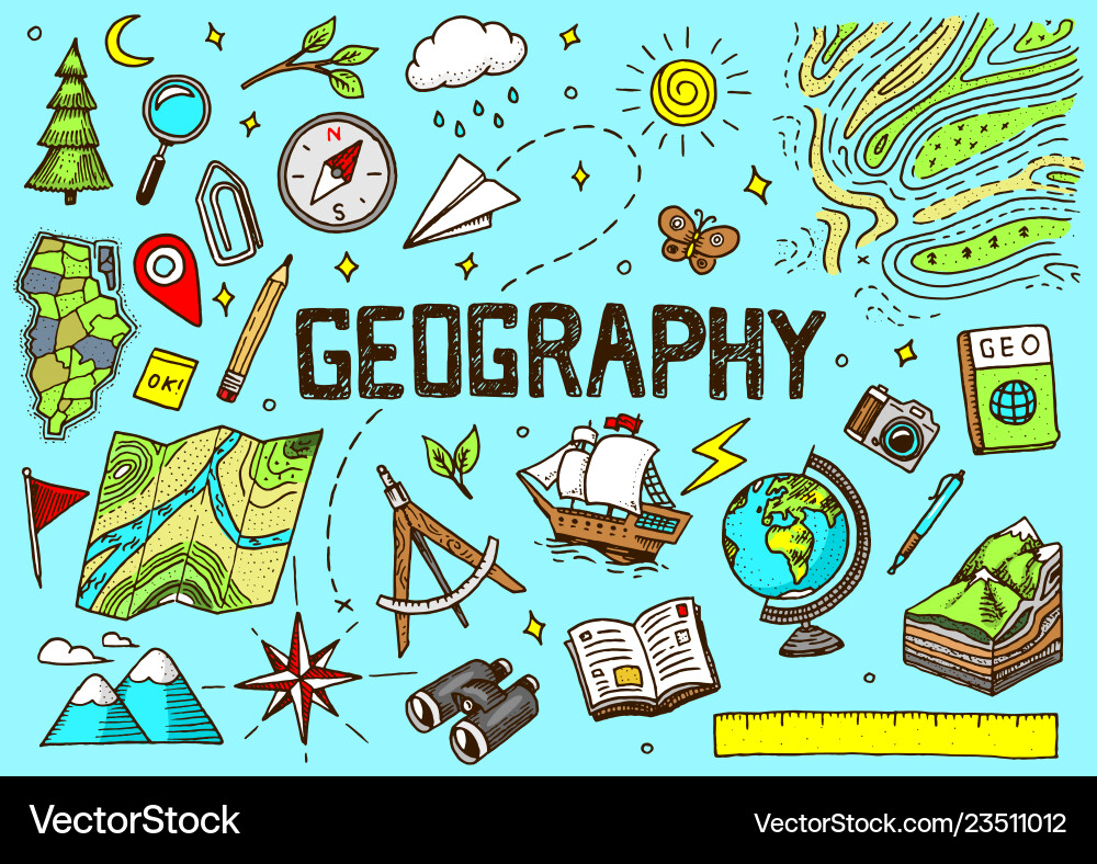Geography Equipment & Symbols Royalty Free Vector Image