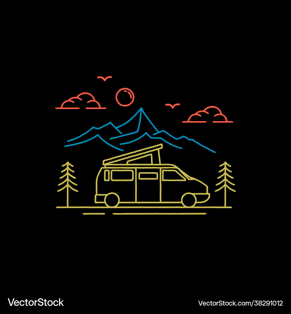 Line art camper van logo emblems and badges Vector Image