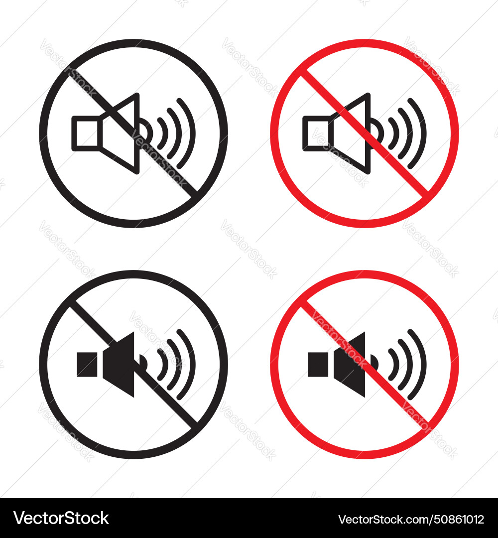 No sound sign icon set restriction on noise Vector Image
