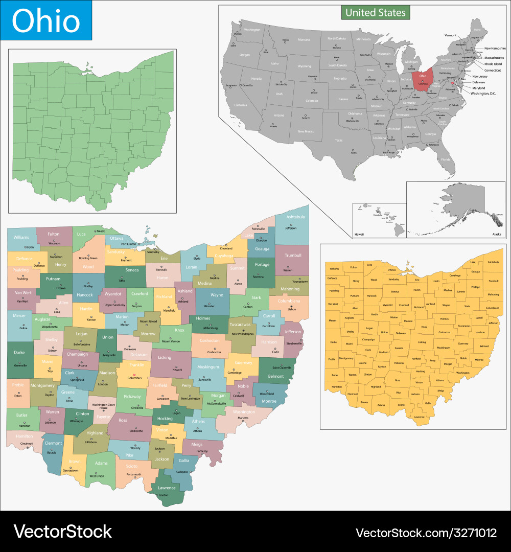 Ohio map Royalty Free Vector Image - VectorStock