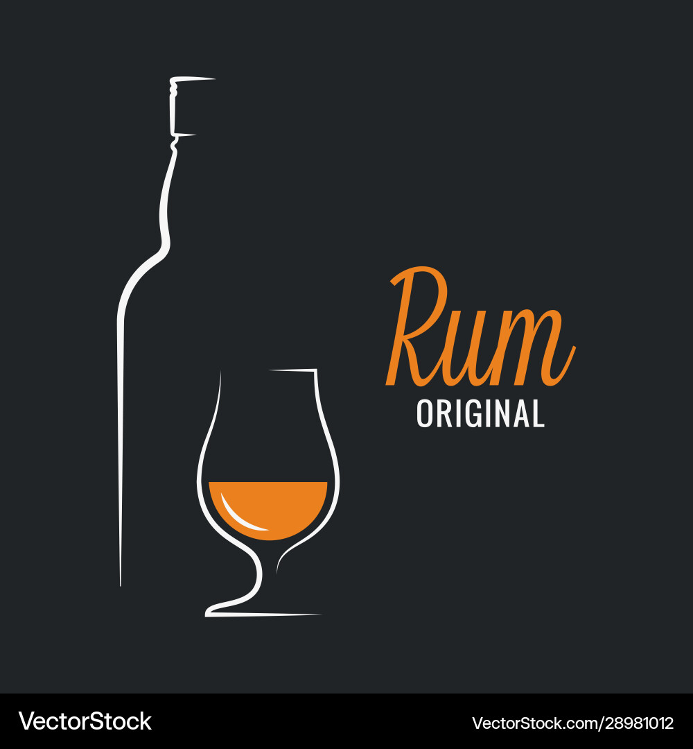 Rum bottle with glass logo on black background Vector Image