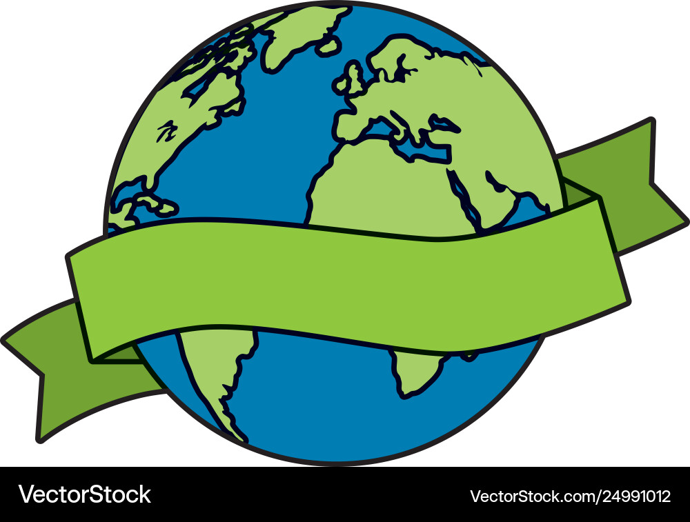 World planet earth with ribbon frame Royalty Free Vector