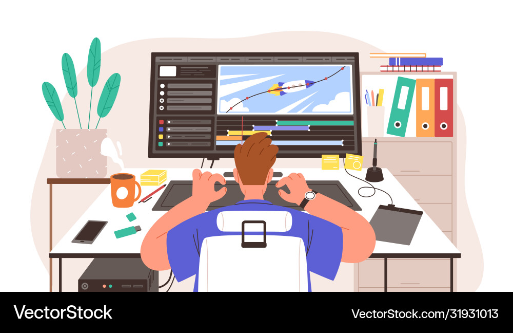 Animator at Workstation Royalty Free Vector Image