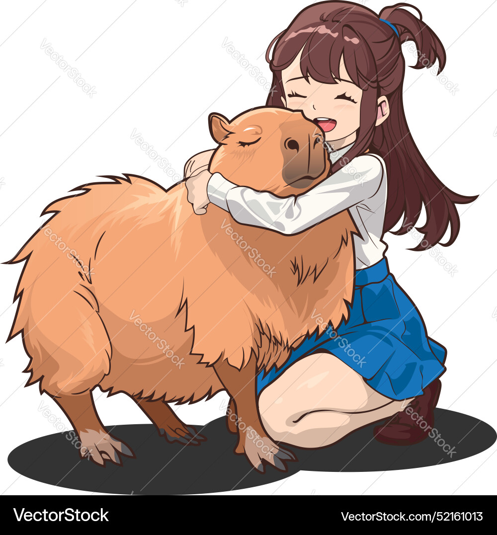 Anime girl hugging capybara Royalty Free Vector Image