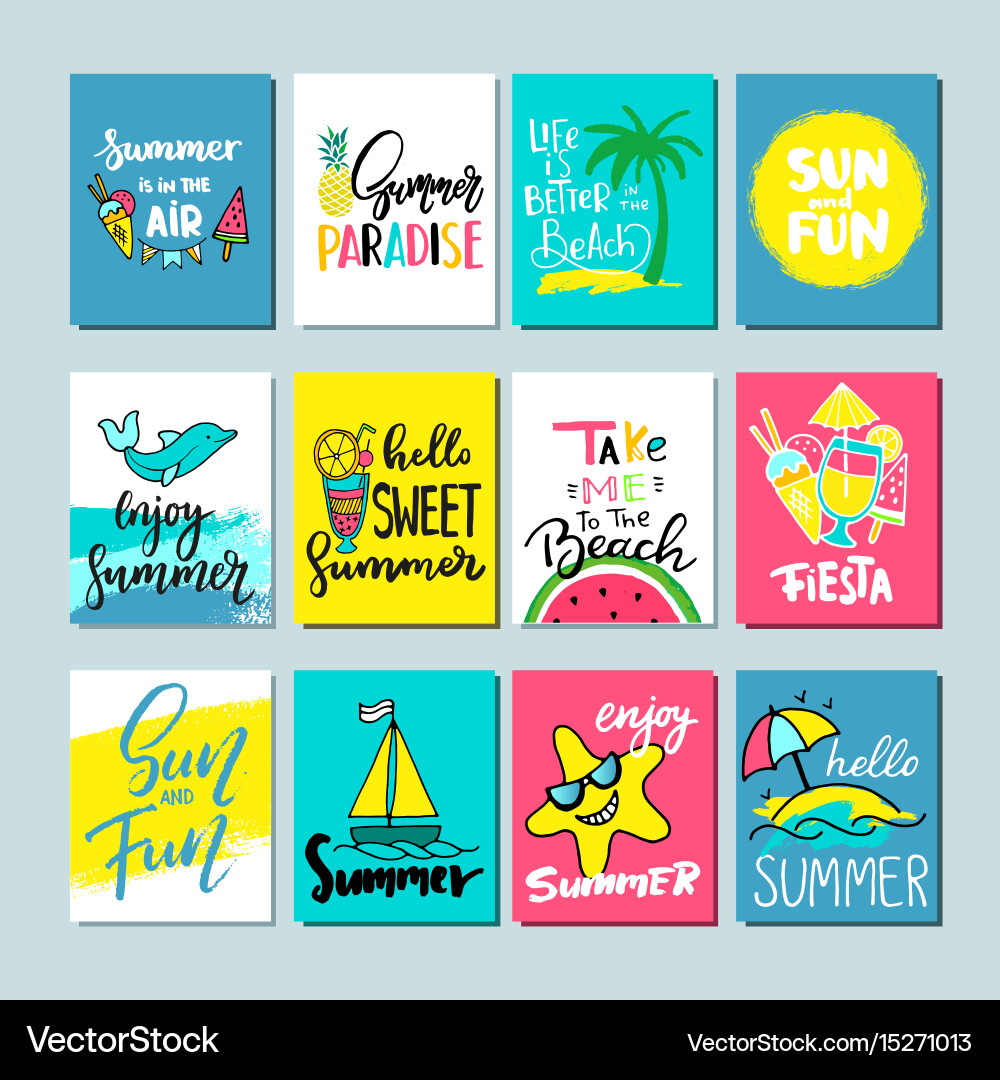 Colorful cute hand drawn summer cards background Vector Image