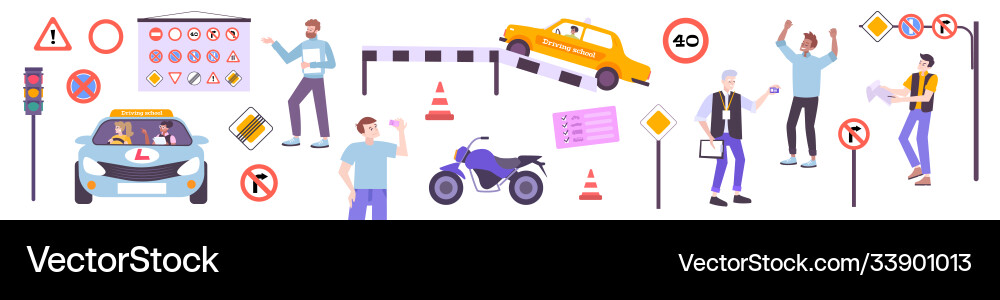 Driving school set Royalty Free Vector Image - VectorStock