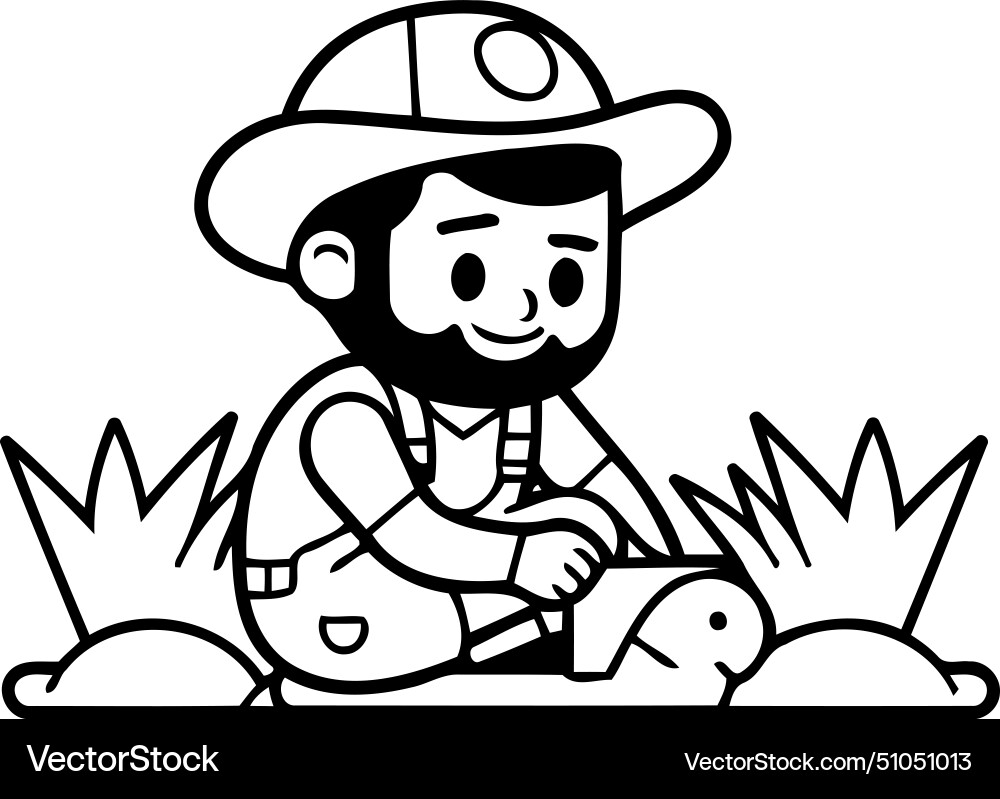 Farmer working in the field flat cartoon Vector Image