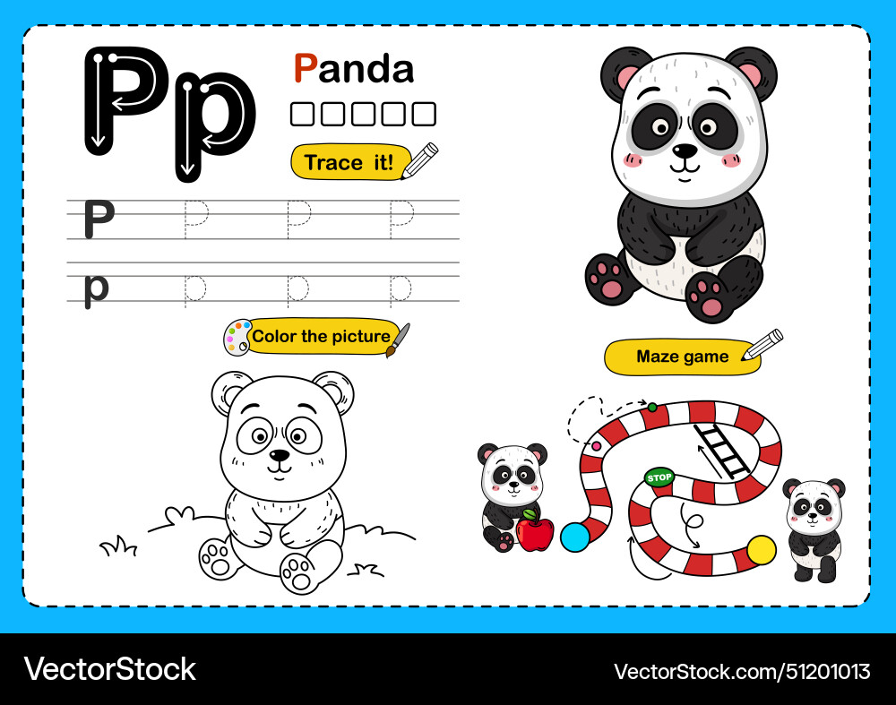 Isolated animal alphabet letter p-panda Royalty Free Vector