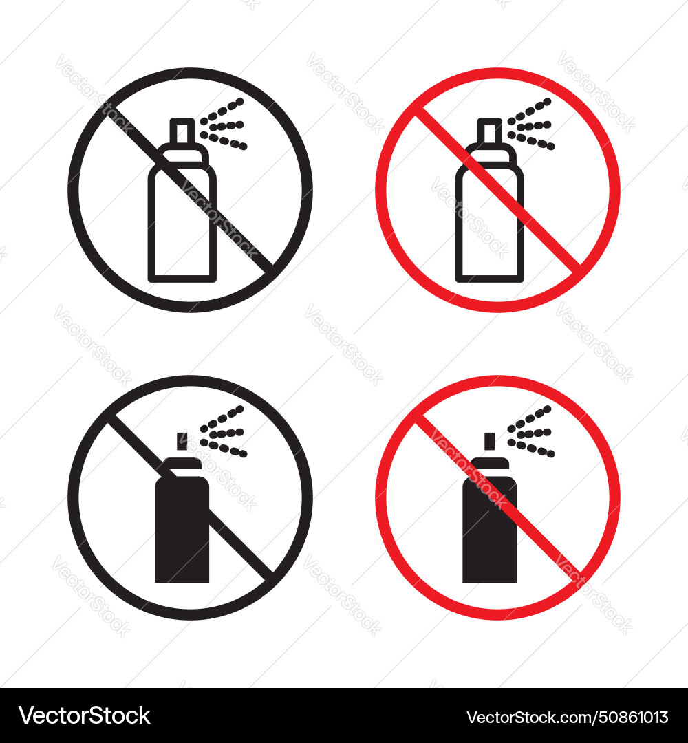 No spray can allowed sign icon set aerosol red Vector Image