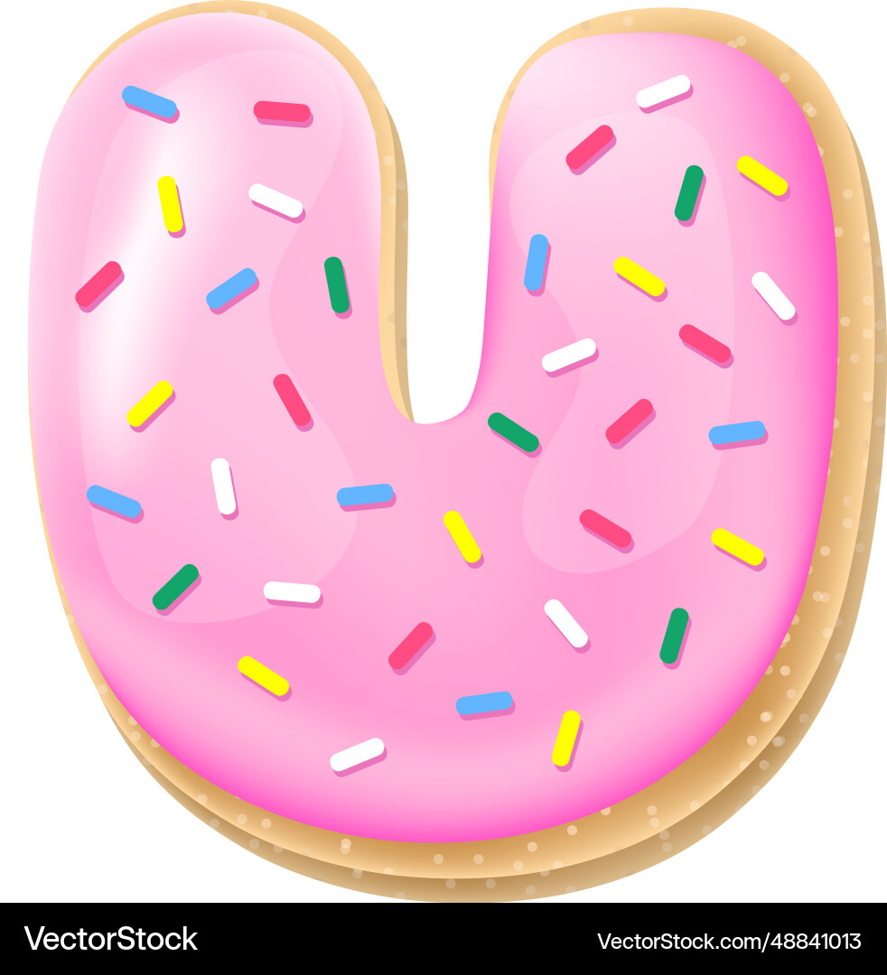 Pink letter u from donut alphabet Royalty Free Vector Image