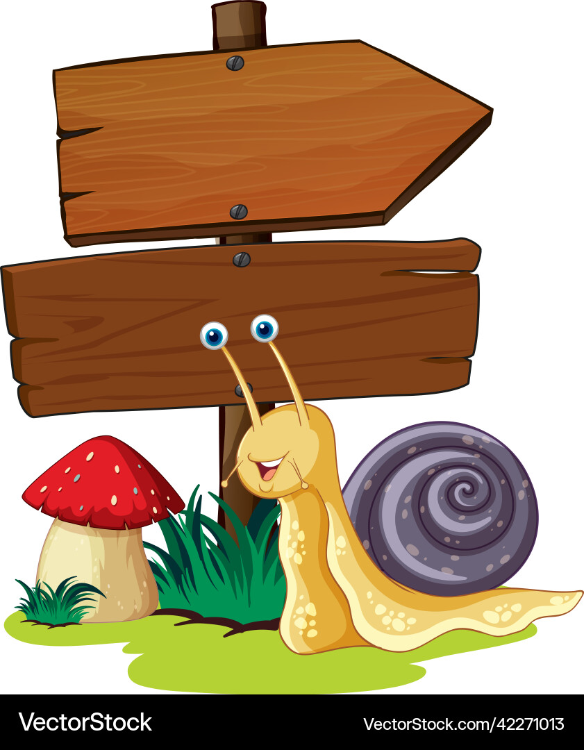 Sign board with snail on white background Vector Image