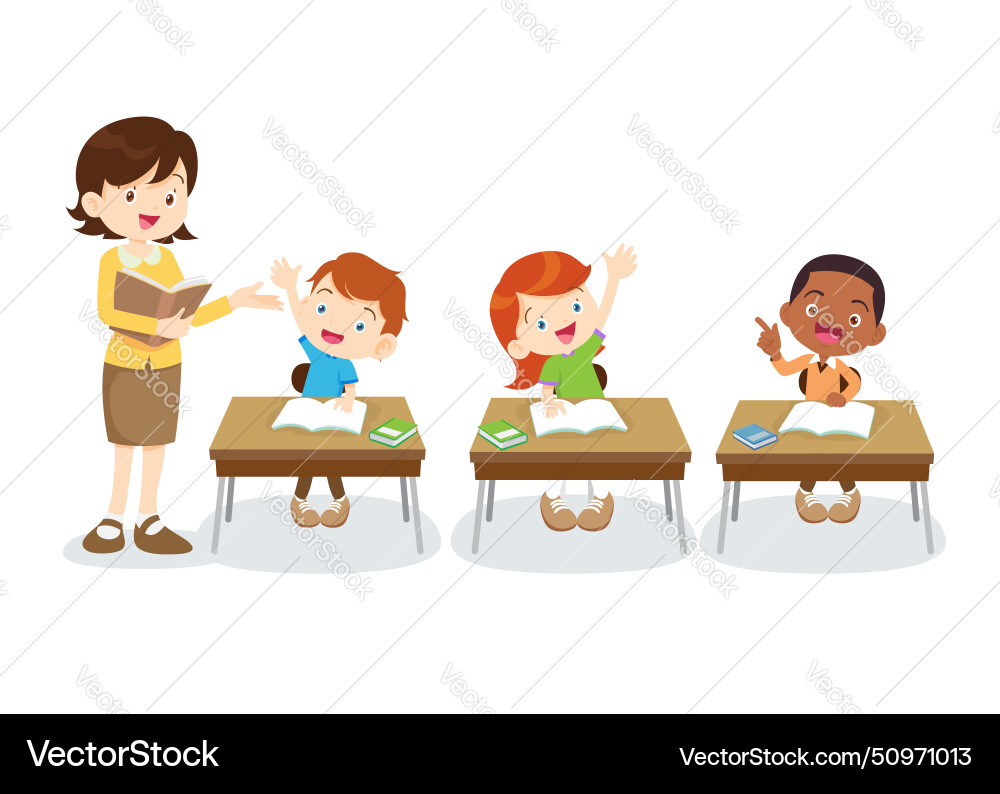 Students and teacher in classroom Royalty Free Vector Image