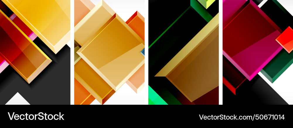 Color glass glossy square composition poster set Vector Image