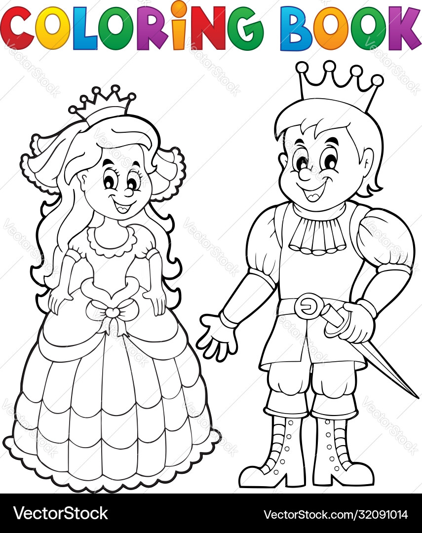 Coloring book princess and prince Royalty Free Vector Image