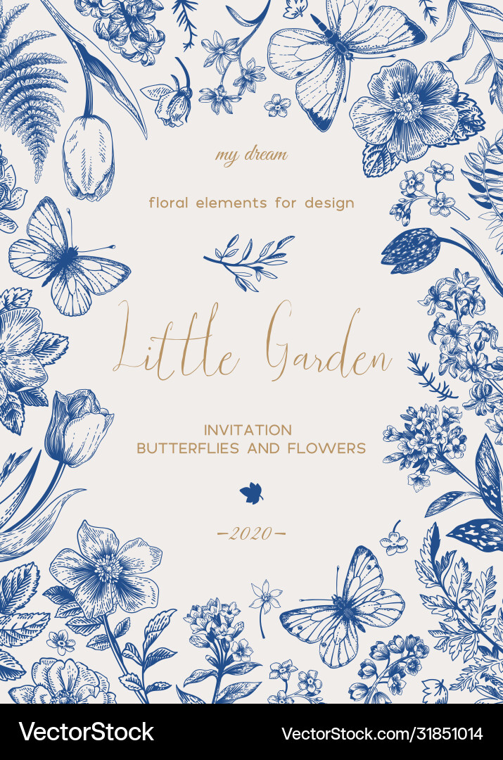 Frame with flowers and butterflies Royalty Free Vector Image