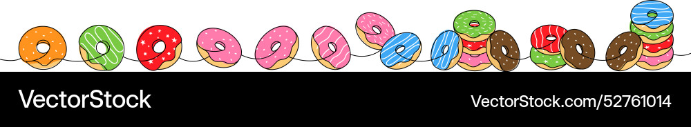 Glazed doughnuts set delicious donuts one line Vector Image