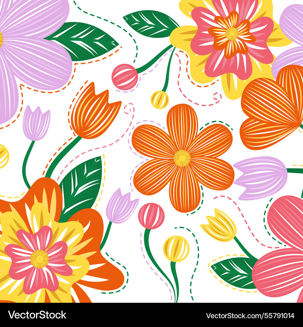 Hand drawn embroidery floral background Royalty Free Vector