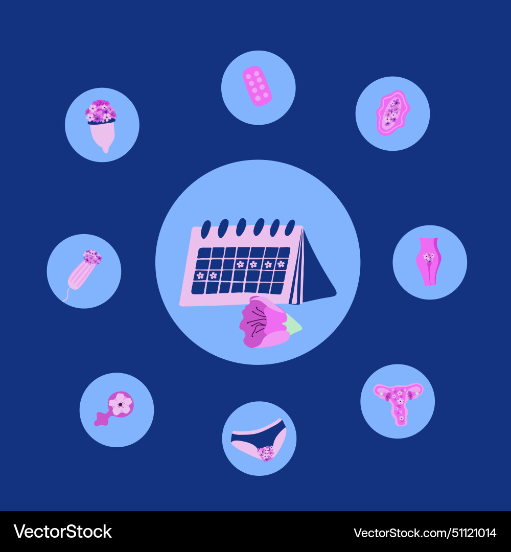 Menstrual cycle icons hygiene during menstruation Vector Image