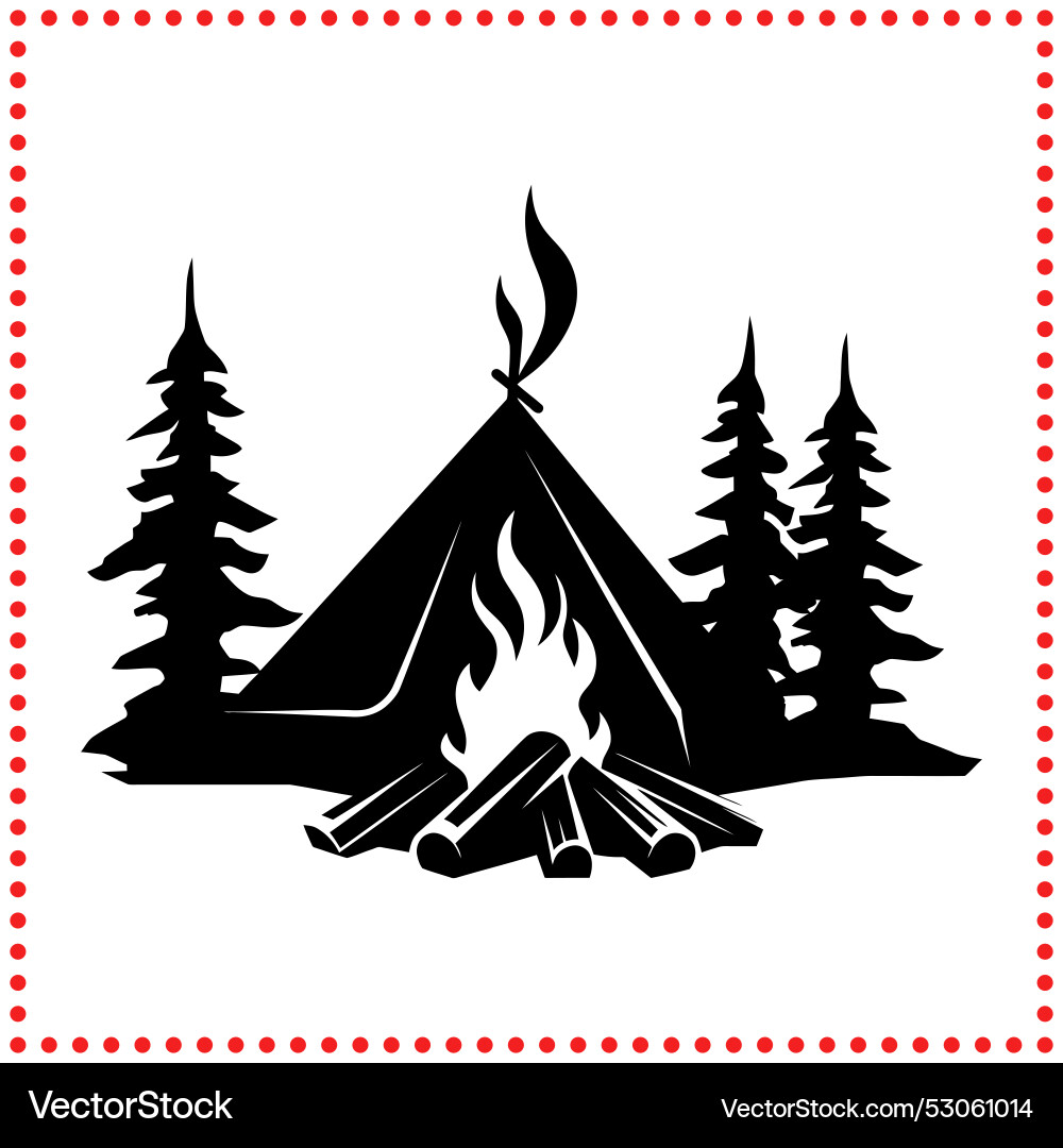 Rustic campfire and tent design great Royalty Free Vector