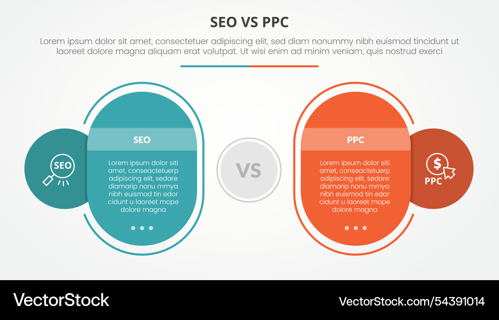 Seo vs ppc advertising comparison opposite Vector Image