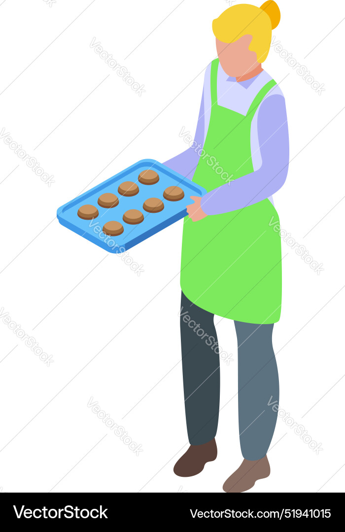 Baker woman holding baking sheet with fresh Vector Image
