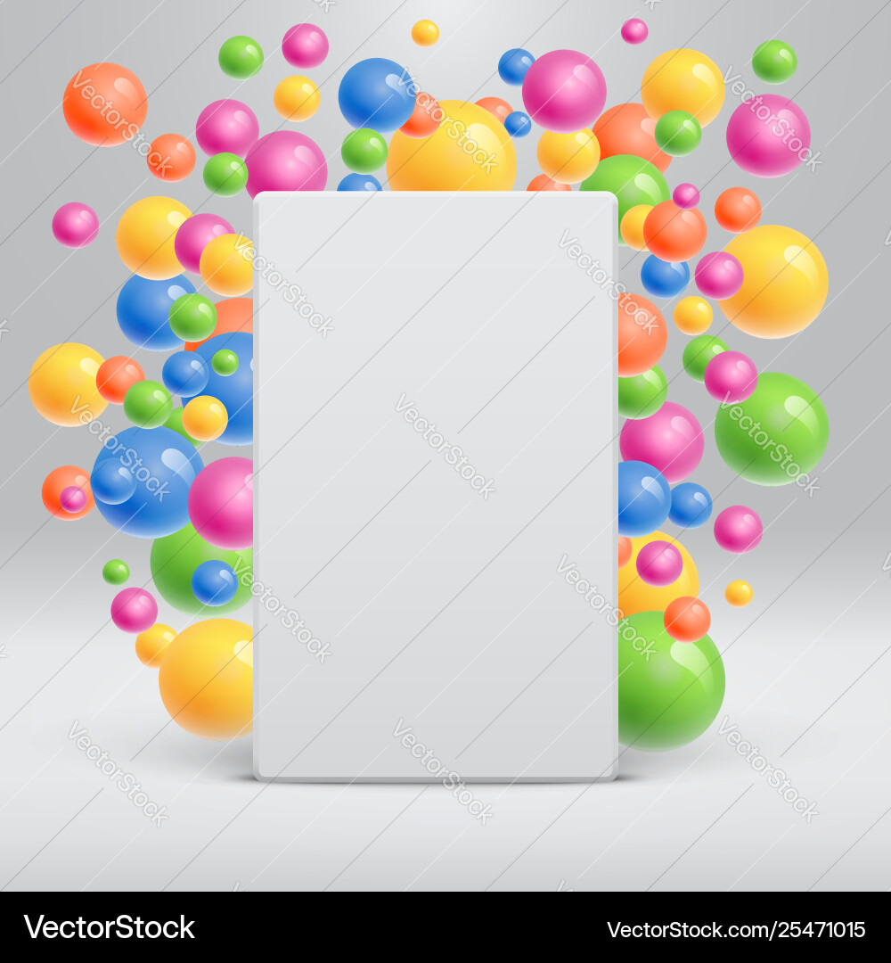 Blank weiße Vorlage mit bunten Kugeln schwimmen Vektorbild