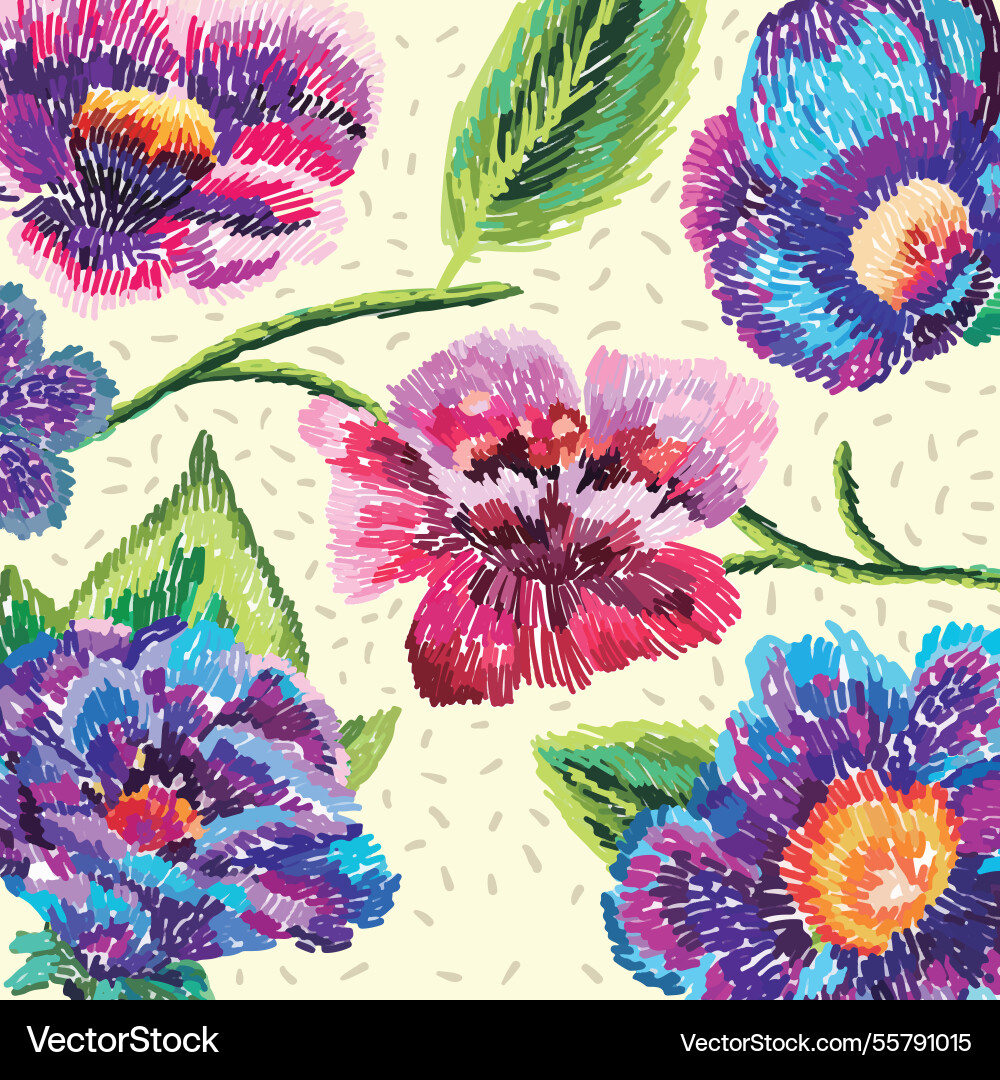 Hand drawn embroidery floral background Royalty Free Vector