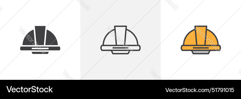 Hard hat icon set black filled and outlined style Vector Image