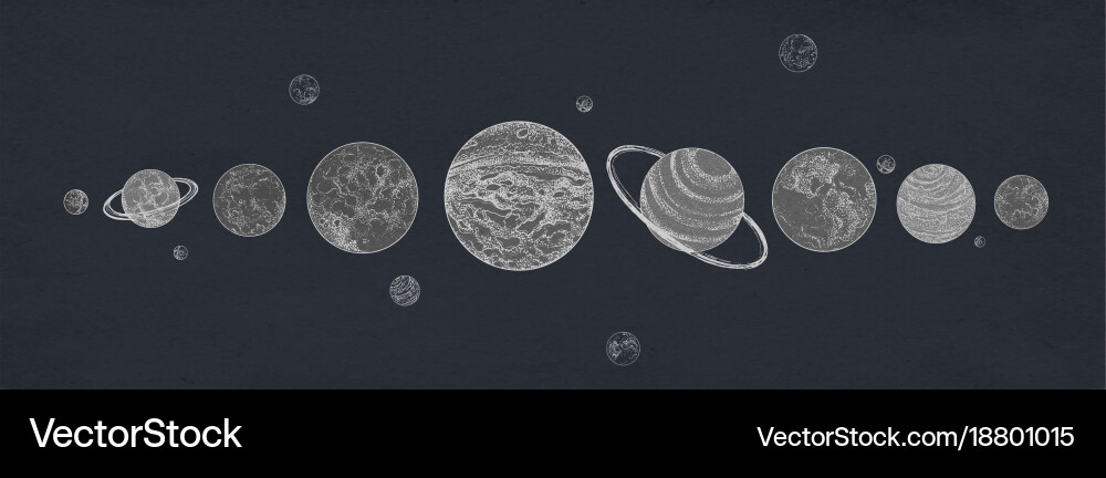 Horizontal banner with planets of solar system Vector Image