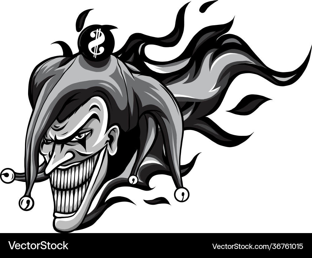 Monochromatic evil joker with flames Royalty Free Vector