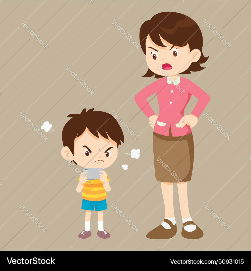 Parent angry to kid addicted phone Royalty Free Vector Image
