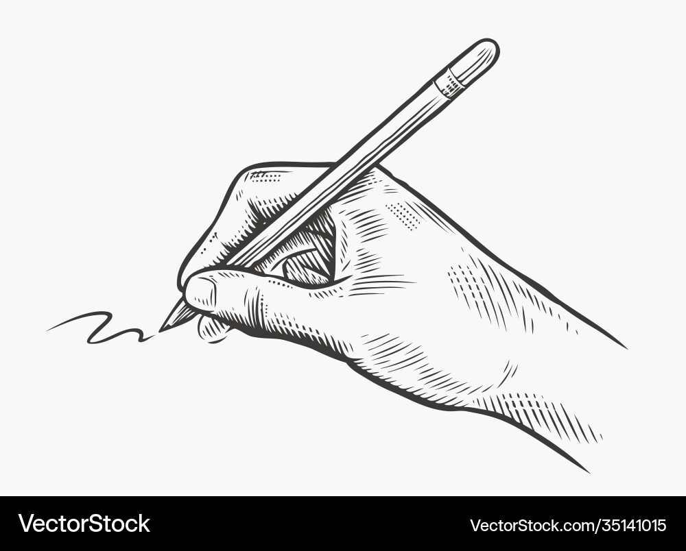 Pen in hand sketch drawing writing vintage Vector Image