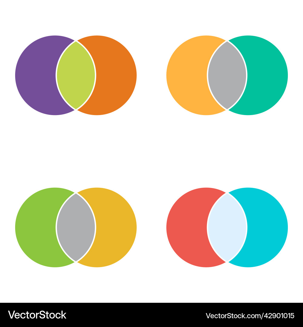 Set of venn diagram maths negative space color Vector Image
