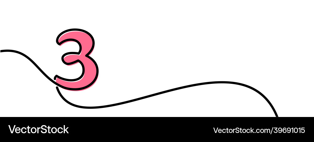 Single line drawn three 3 number Royalty Free Vector Image