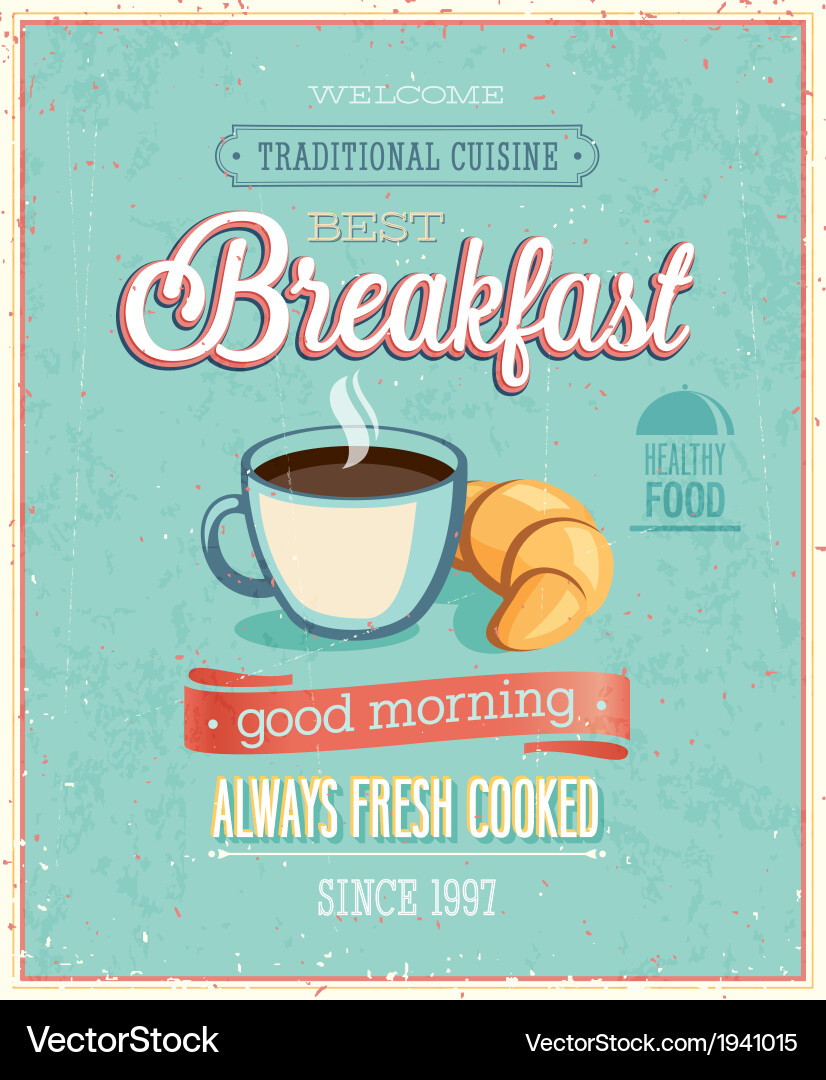 Vintage Breakfast Poster Royalty Free Vector Image