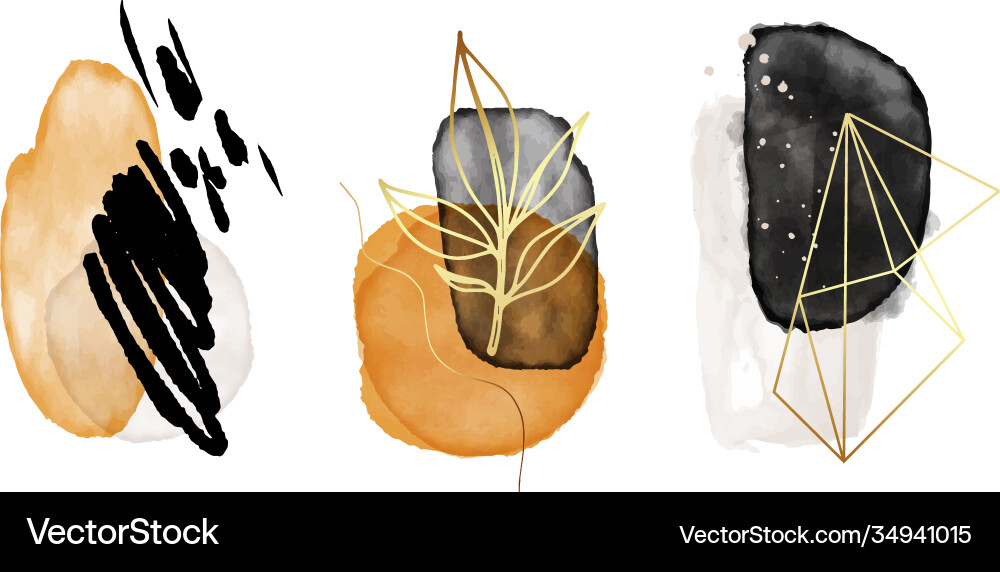 Watercolor Abstract Shapes - Neutral & Gold Vector Image