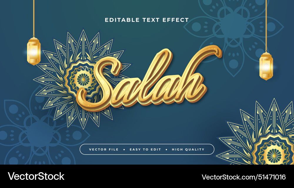 Blue and gold salah 3d editable text effect Vector Image