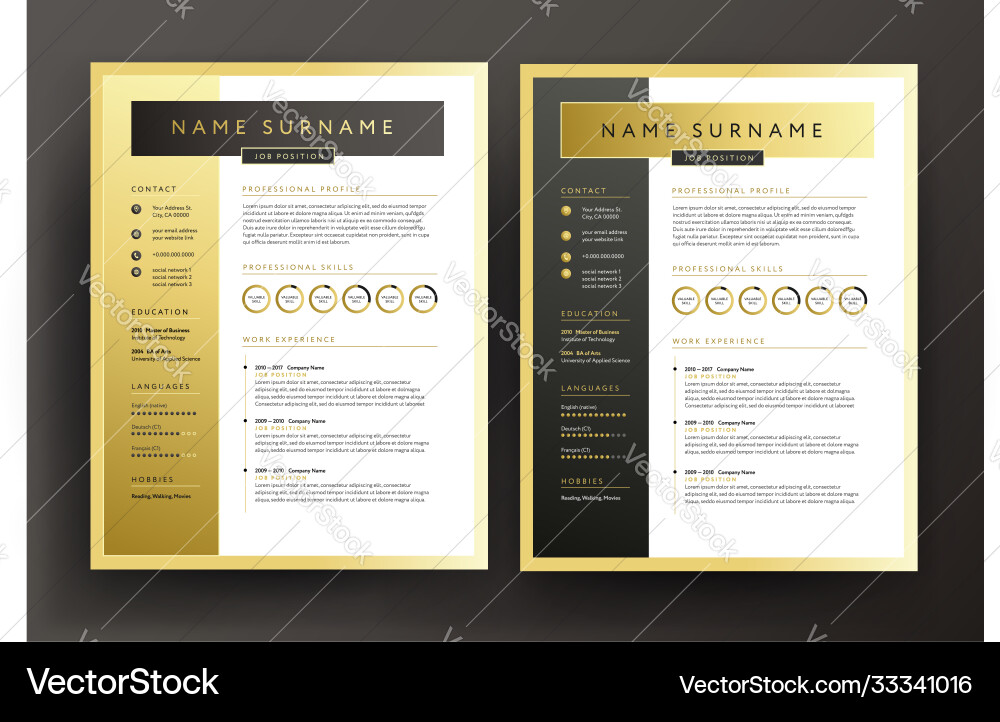 Elegant Black and Gold Resume Template Royalty Free Vector