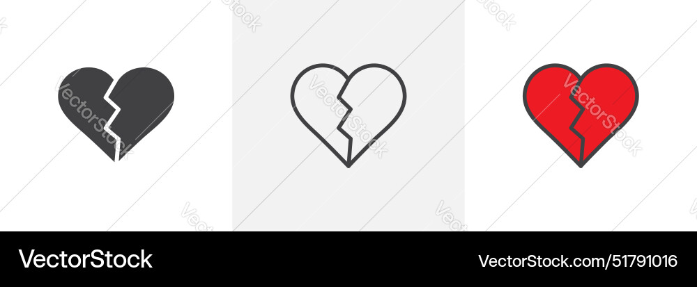 Heart crack line icon set Royalty Free Vector Image