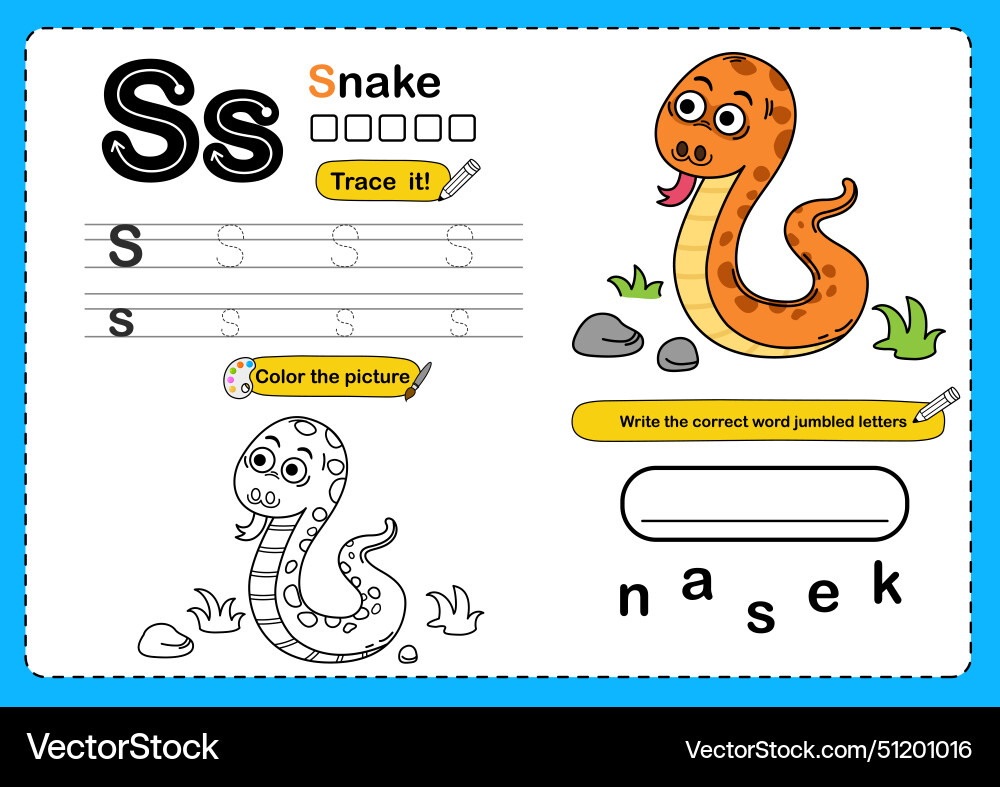 Isolated animal alphabet letter s-snake Royalty Free Vector