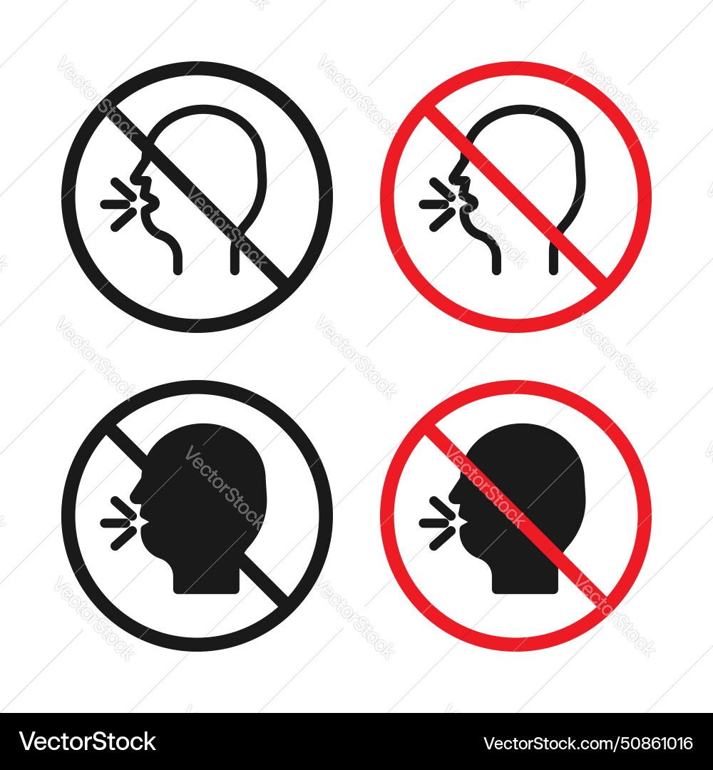 No talking sign icon set silence and quiet symbol Vector Image