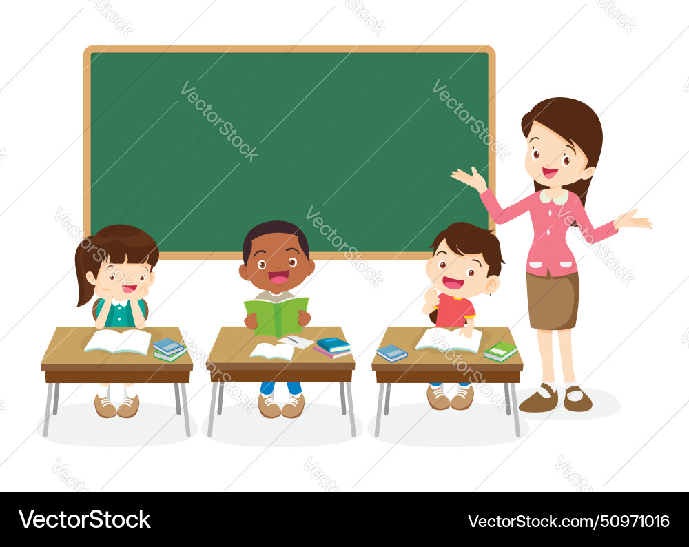Students and teacher in classroom Royalty Free Vector Image