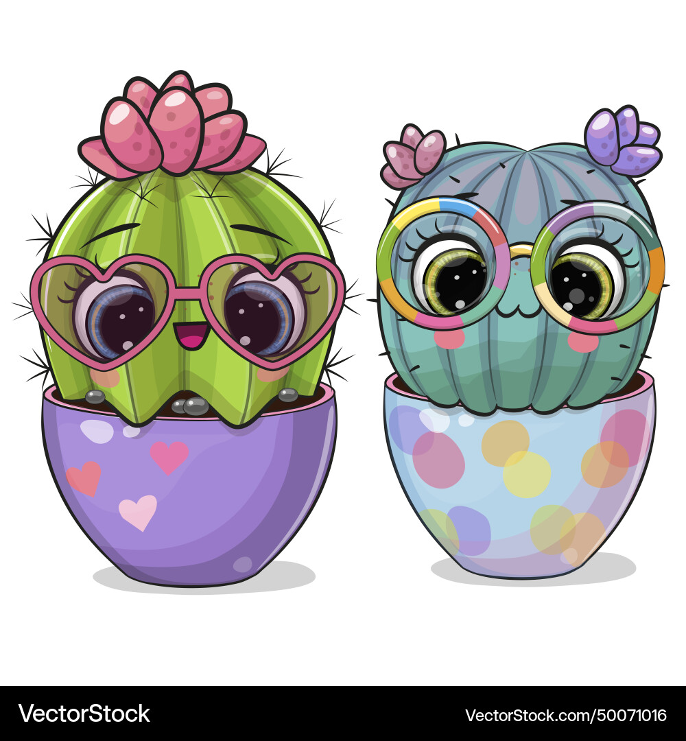 Two cute cartoon cacti with glasses Royalty Free Vector
