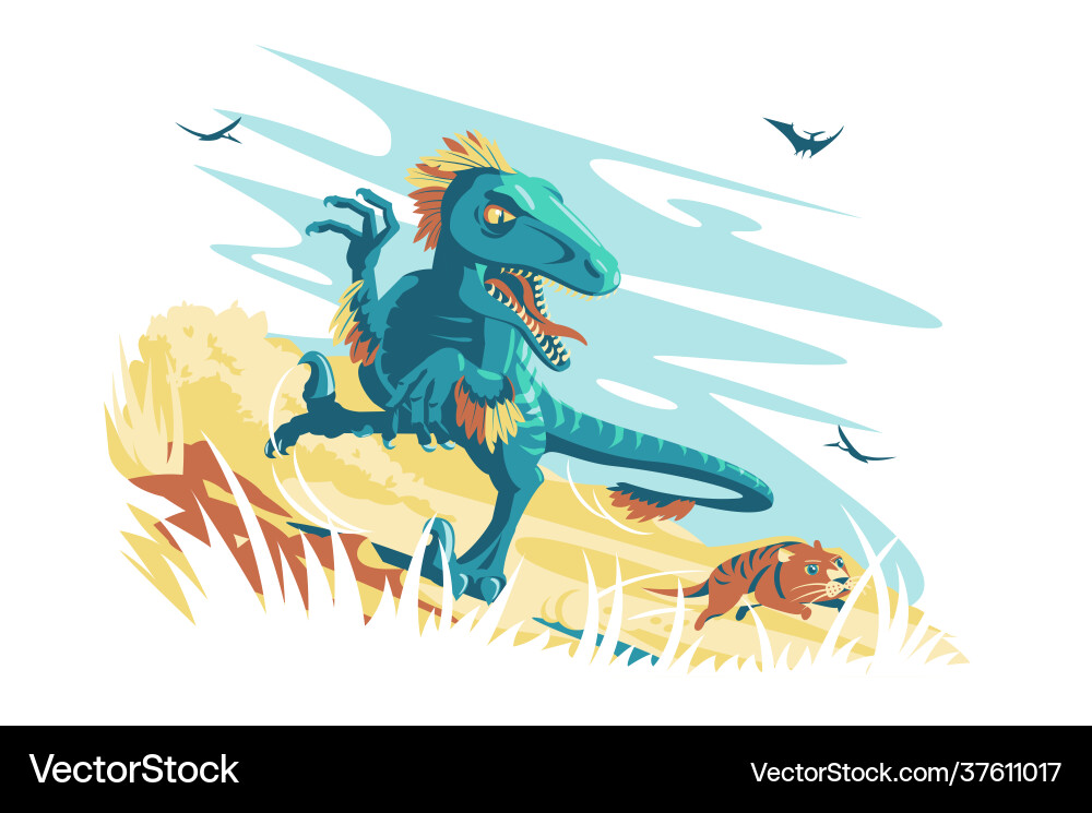 Blue angry dino raptor Royalty Free Vector Image