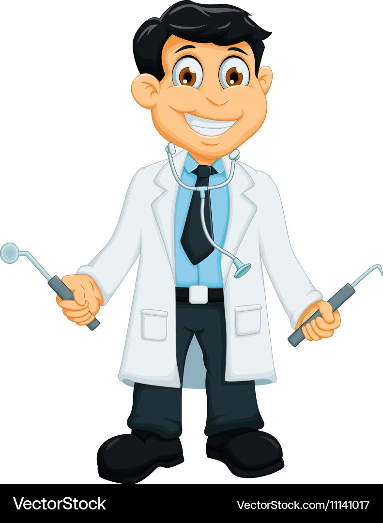 Cute dentist cartoon holding tools Royalty Free Vector Image